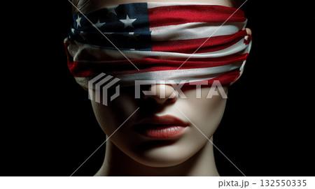 Woman with American flag blindfold on eyes...のイラスト素材 [132550335] - PIXTA