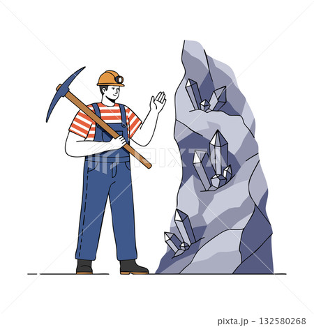 Miner holding pickaxe standing next to large...のイラスト素材 [132580268] - PIXTA