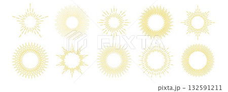 Gold sunburst frame set. Retro golden radial...のイラスト素材 [132591211] - PIXTA