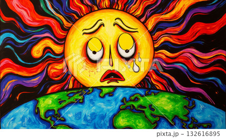 Excited sun looking at earth shocked, very...のイラスト素材 [132616895] - PIXTA