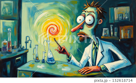 Mad scientist, professor doing experiment for...のイラスト素材 [132618714] - PIXTA