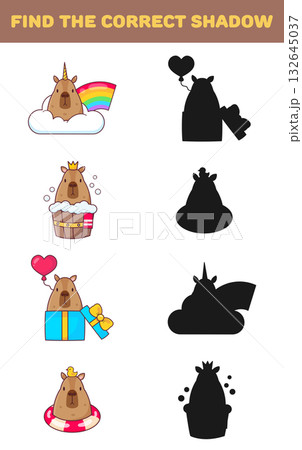 Find the correct shadow. Cute capybaras....のイラスト素材 [132645037] - PIXTA