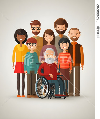vector smiling group people with disabilitiesのイラスト素材 [132660202] - PIXTA