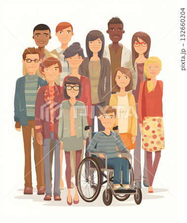 vector smiling group people with disabilitiesのイラスト素材 [132660204] - PIXTA