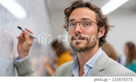 Young male professor writing on whiteboard...のイラスト素材 [132678373] - PIXTA