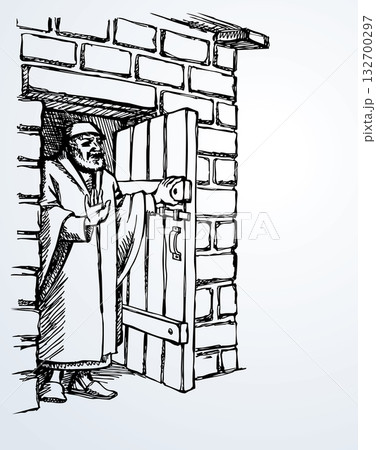 Vector drawing. Man at the doorのイラスト素材 [132700297] - PIXTA