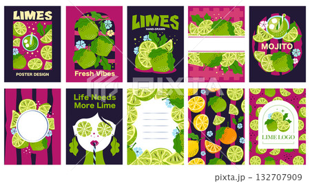 Set of Vector Lime Posters. Creative Citrus...のイラスト素材 [132707909] - PIXTA
