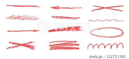 Red color underline crayon set. Pencil...のイラスト素材 [132711382] - PIXTA