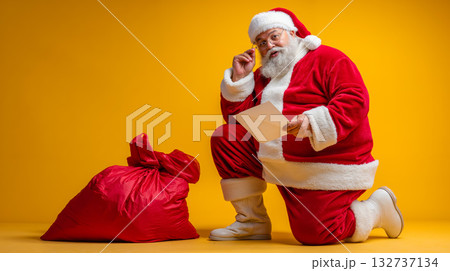 A man dressed as Santa Claus sitting on the...のイラスト素材 [132737134] - PIXTA