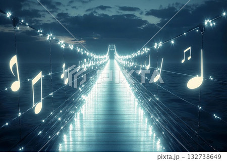 Musical bridge illuminated with shining notes...のイラスト素材 [132738649] - PIXTA