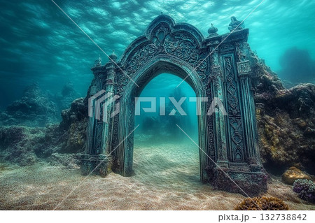 Magical underwater gate emerges from the ocean...のイラスト素材 [132738842 ...