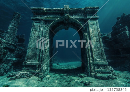 Magical underwater gate emerges from the ocean...のイラスト素材 [132738843 ...