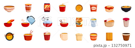 Instant soup icons set. People cooking and...のイラスト素材 [132750971] - PIXTA