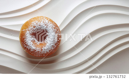 Powdered sugar donut on a white abstract wavy...のイラスト素材 [132761732] - PIXTA