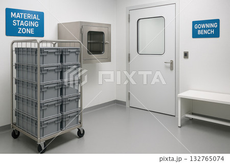 Material staging zone with rolling cage trolley...のイラスト素材 [132765074 ...