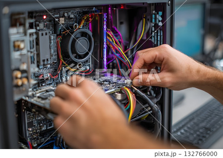 IT Specialist Fixing Desktop Computer with Open...のイラスト素材 [132766000 ...