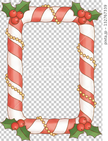 A Christmas candy cane frame with holly and...のイラスト素材 [132767339] - PIXTA