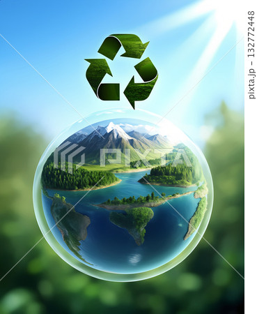 Green Earth recycle creative sign. A sphere...のイラスト素材 [132772448] - PIXTA