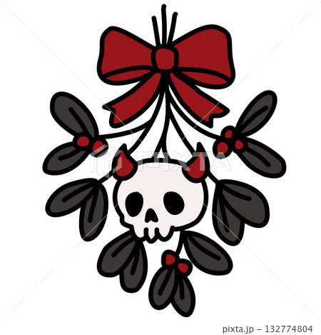Cute Gothic Mistletoe Line Art Illustration...のイラスト素材 [132774804] - PIXTA