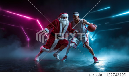 A man in a santa claus outfit dribbling a...のイラスト素材 [132782495] - PIXTA