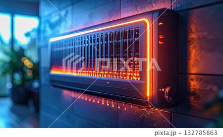Modern electric radiator with vertical glowing...のイラスト素材 [132785863 ...