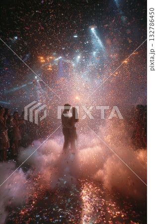 Loving couple dancing under falling confetti...のイラスト素材 [132786450] - PIXTA
