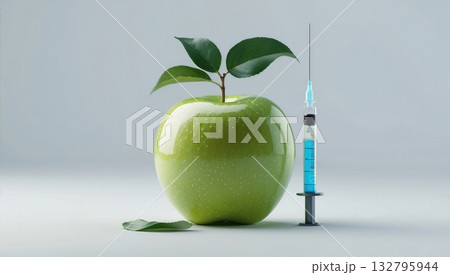 Green Apple with Syringe Genetic Modification,...のイラスト素材 [132795944 ...