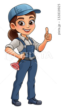 Woman Female Plumber Drain Plunger Cartoon Mascotのイラスト素材 [132810925 ...