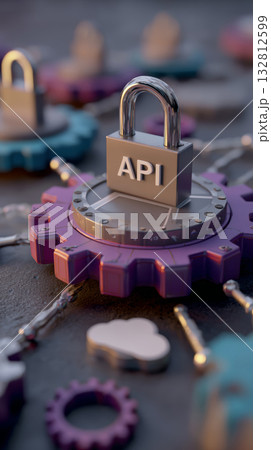 API padlock on purple gear securing digital...のイラスト素材 [132812599] - PIXTA