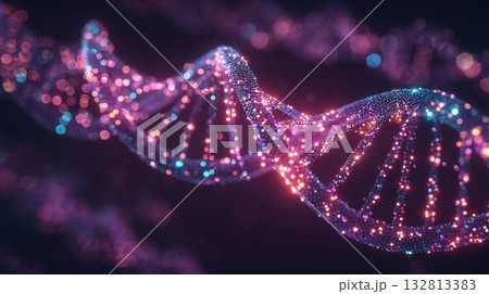 This visual displays a 3D model of DNA strands...のイラスト素材 [132813383 ...