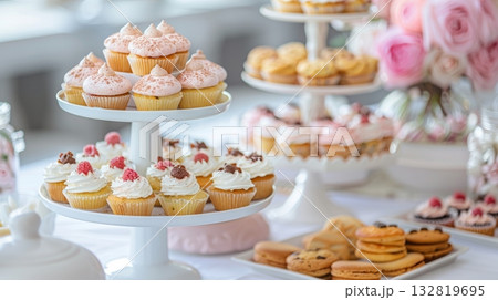 Mini dessert buffet setup with tiny cupcakes,...のイラスト素材 [132819695] - PIXTA