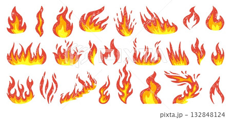 Crayon drawing fire. Hand drawn flames, fires...のイラスト素材 [132848124] - PIXTA