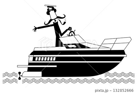 Cartoon captain with a pipe rides a boat. The...のイラスト素材 [132852666] - PIXTA