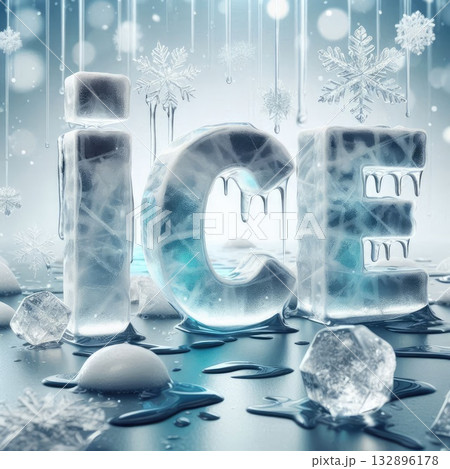Frozen Typography: Ice-Cold Letters Melting in...のイラスト素材 [132896178 ...
