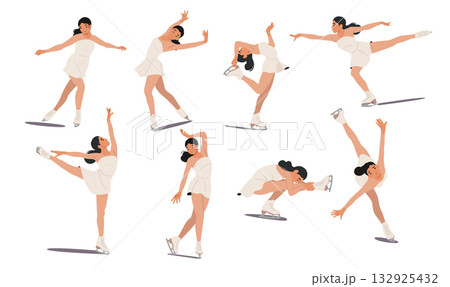 Graceful woman figure ice-skating cartoon...のイラスト素材 [132925432] - PIXTA