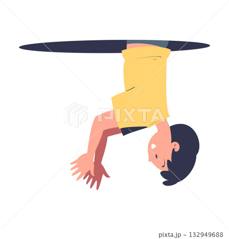 Man Character Jumping Through Portal Enter Hole...のイラスト素材 [132949688 ...