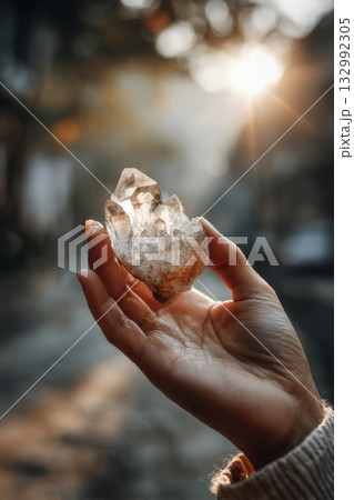 hand holding clear quartz crystalのイラスト素材 [132992305] - PIXTA