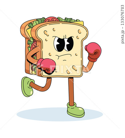 sandwich boxer character groovy cartoon...のイラスト素材 [133076783] - PIXTA