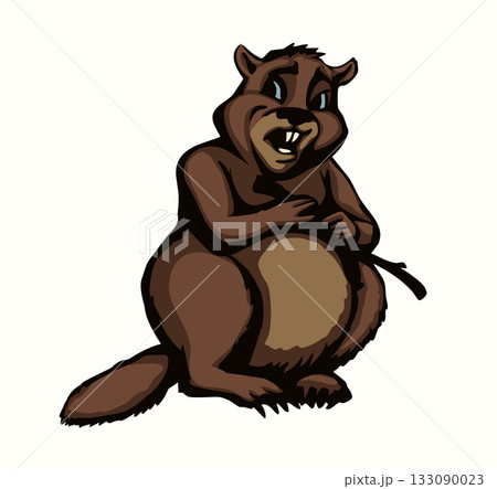 Vector illustration of a beaver with a stick.のイラスト素材 [133090023] - PIXTA