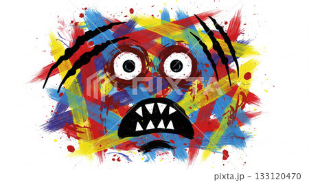 A chaotic scene displays a face filled with...のイラスト素材 [133120470] - PIXTA
