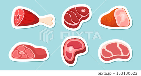 Raw meat sticker icon set collection in flat...のイラスト素材 [133130622] - PIXTA