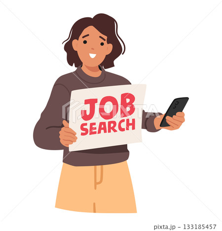 Young woman cartoon character holding job...のイラスト素材 [133185457] - PIXTA