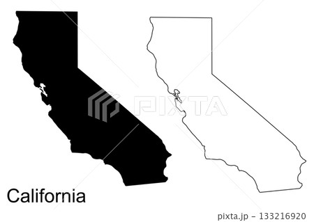 California State Outline and Solid Silhouette...のイラスト素材 [133216920] - PIXTA