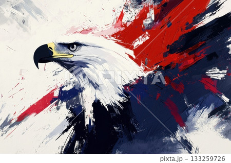 Fierce Bald Eagle in Dynamic Abstract Art Style...のイラスト素材 [133259726 ...