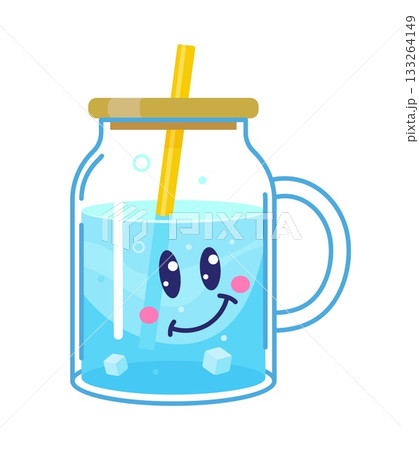 Cartoon water sparkling drink glass jug funny...のイラスト素材 [133264149] - PIXTA