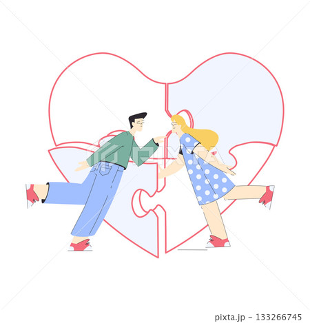 Man and Woman Hold Big Jigsaw Puzzle Connecting...のイラスト素材 [133266745 ...