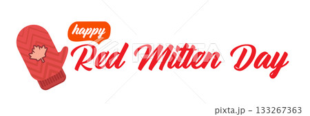Happy red mitten day wide banner with warm red...のイラスト素材 [133267363 ...