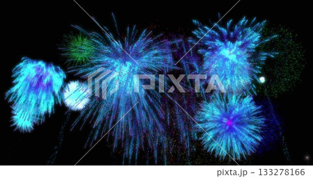 Bursting blue and cyan fireworks illuminating...のイラスト素材 [133278166] - PIXTA