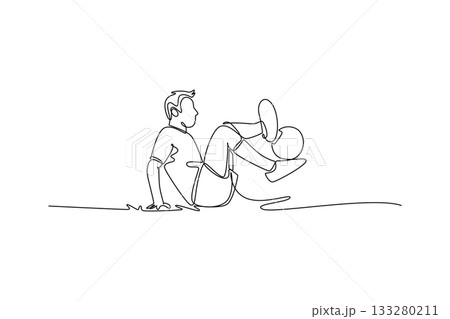 Single one line drawing young man soccer...のイラスト素材 [133280211] - PIXTA