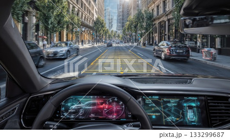 Futuristic autonomous vehicle dashboard with...のイラスト素材 [133299687] - PIXTA